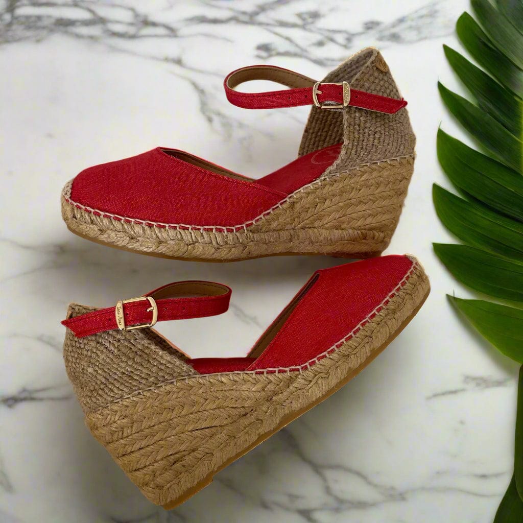 TEE Red Canvas Petite Wedges | 7cm Jute Espadrilles – PiccolaShoes
